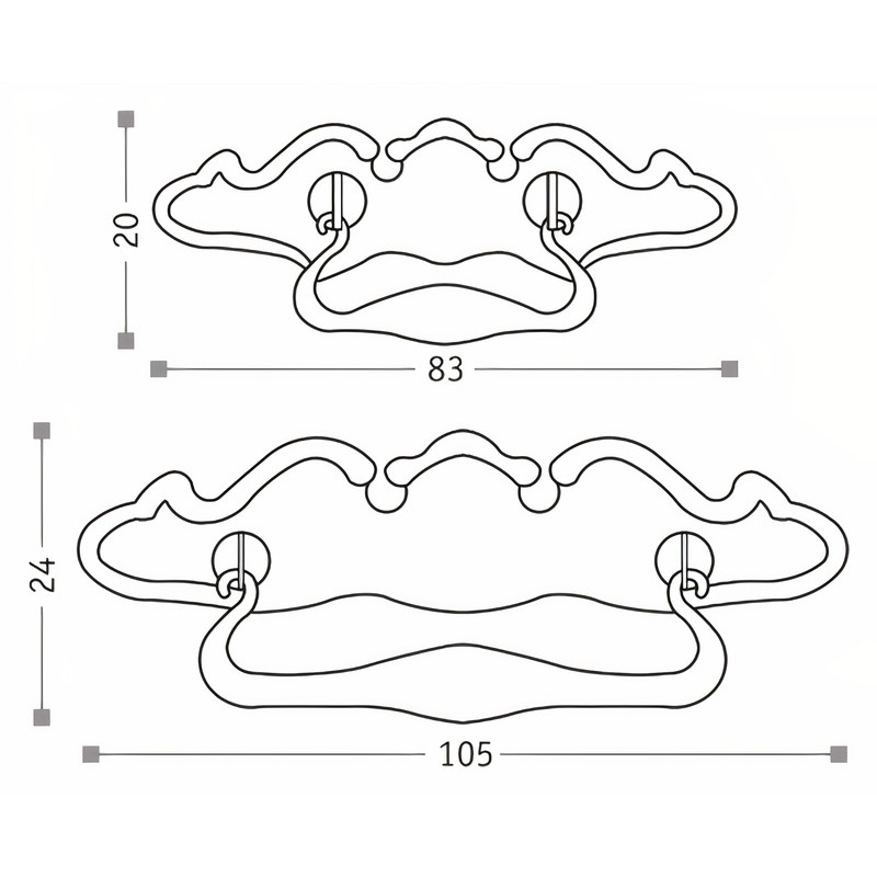 Puxador rústico, espelho asa Sofima 141, zamak niquelado preto, C.83 x A.20 mm