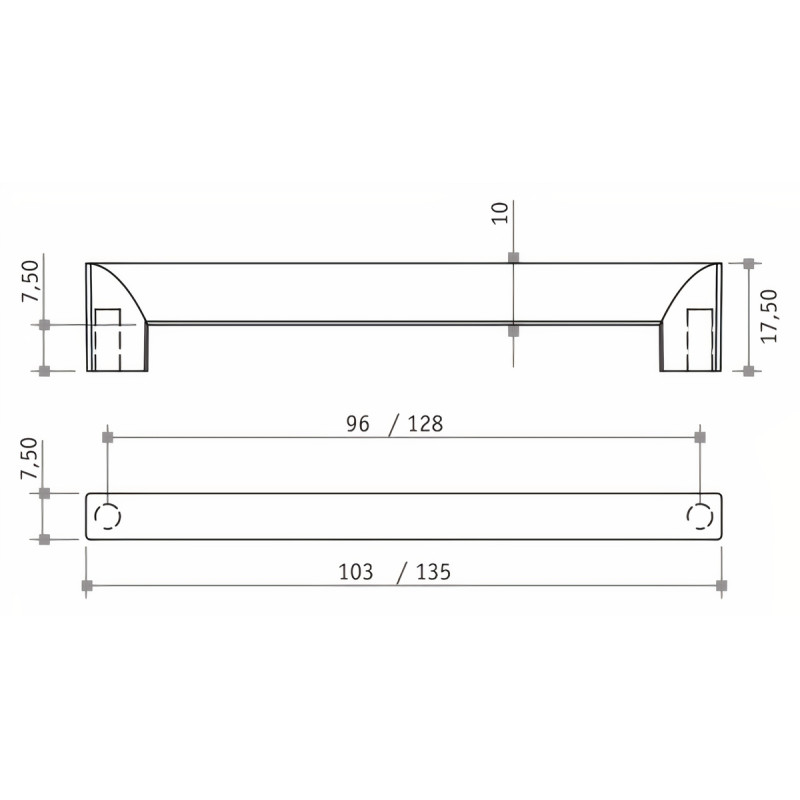 Puxador atual, asa barra rectangular Sofima 1234, zamak cromado mate, 2 furos distância 96, E.10 ...