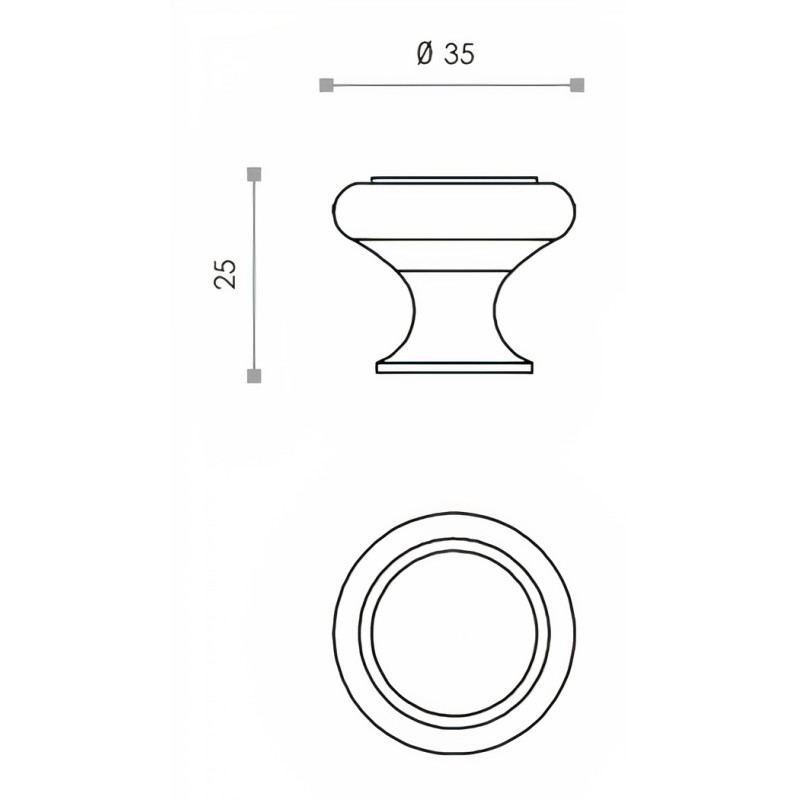 Puxador cogumelo redondo Sofima 847, latão bronze, 1 furo, Ø.35 x A.25 mm
