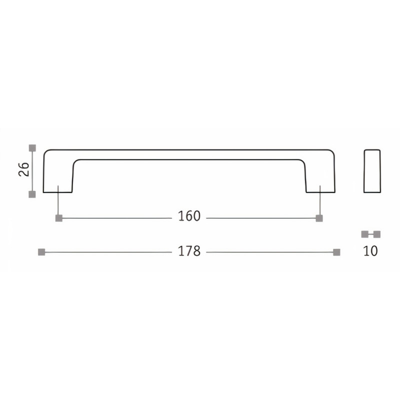 Puxador atual, asa barra rectangular Sofima 782, zamak niquelado mate, 2 furos distância 160, A ...