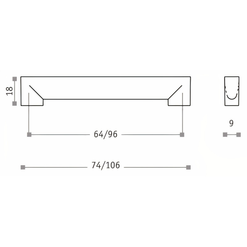 Puxador atual, asa barra rectangular Sofima 796, zamak cromado mate, 2 furos distância 96, A.18 ...