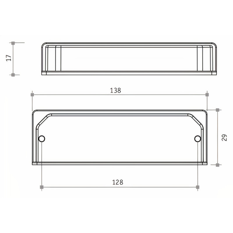 Puxador atual, concha rectangular embutir Sofima 1237, zamak cromado mate, 2 furos distância 128 ...
