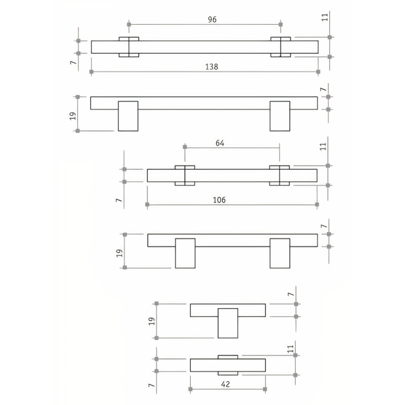 Puxador clássico, asa barra quadrada Sofima 1220, zamak bronze velho, 1 furo, C.42 x L.7/11 x A ...