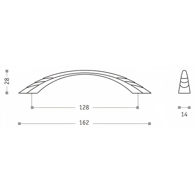 Puxador atual, asa ponte Sofima 737, zamak cromado mate, 2 furos distância 128, E.14 x A.28 x C ...