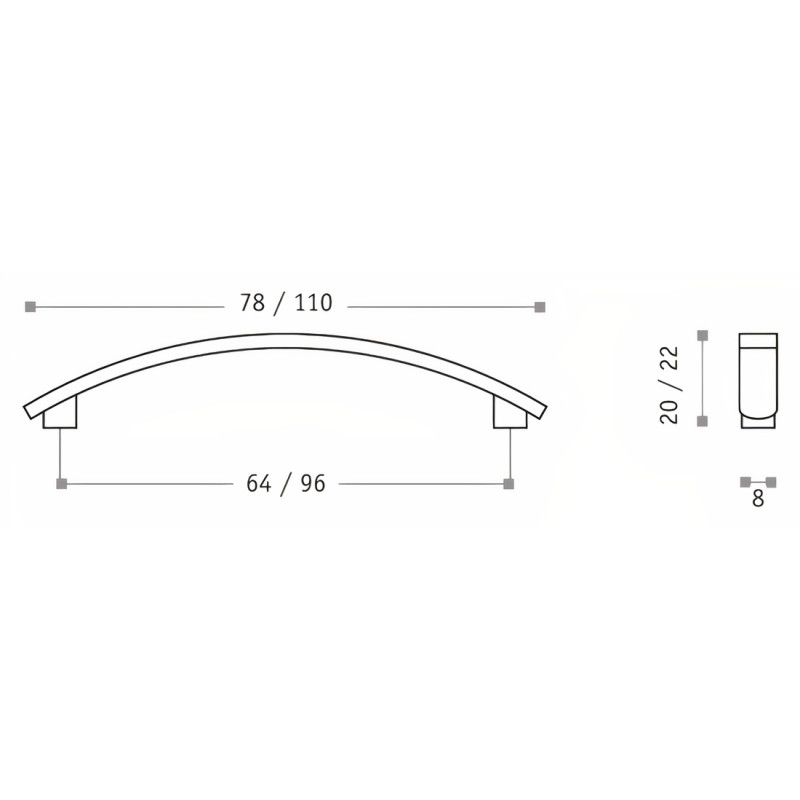 Puxador atual, asa ponte Sofima 705, zamak niquelado mate, 2 furos distância 64, A.20 x L.8 x C ...
