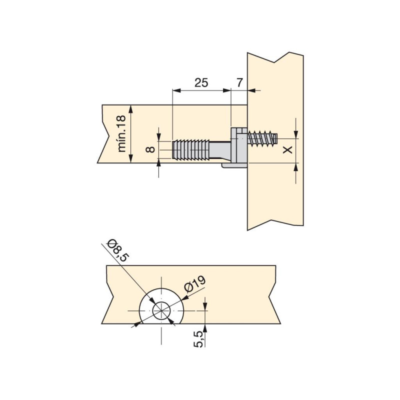 Suporte de prateleira engate de cunha, plástico preto, espigão Ø.8,5 x ...