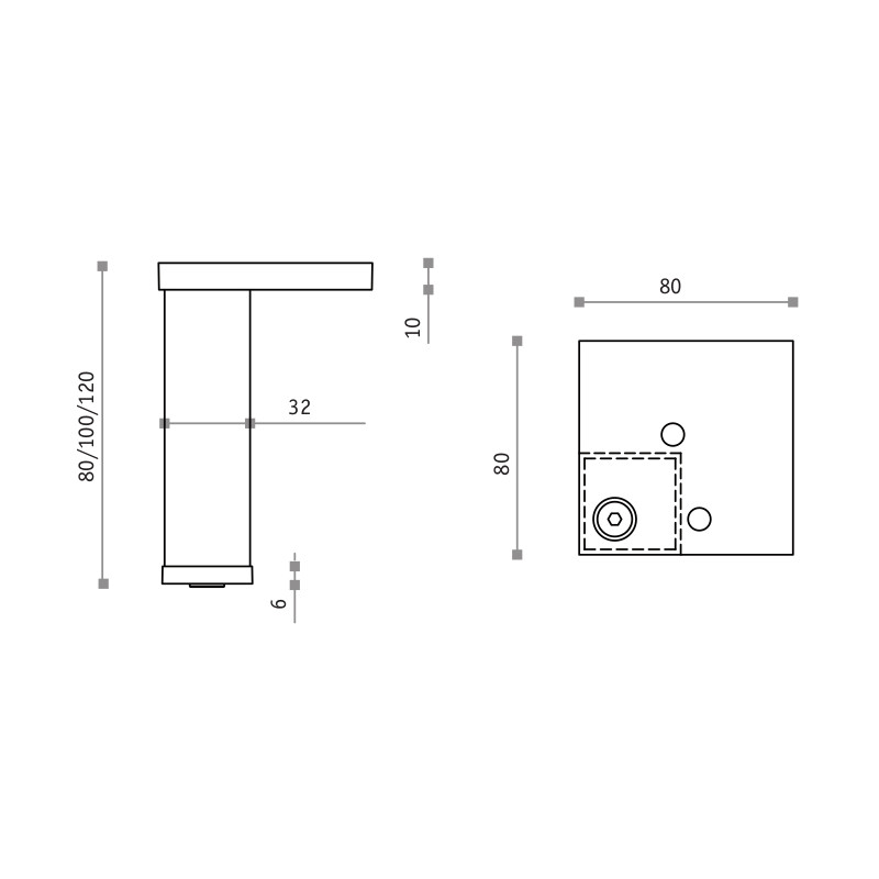 Pé para mobiliário/móveis Sofima 1040, base zamak, corpo latão, cor bronze, A.100 mm